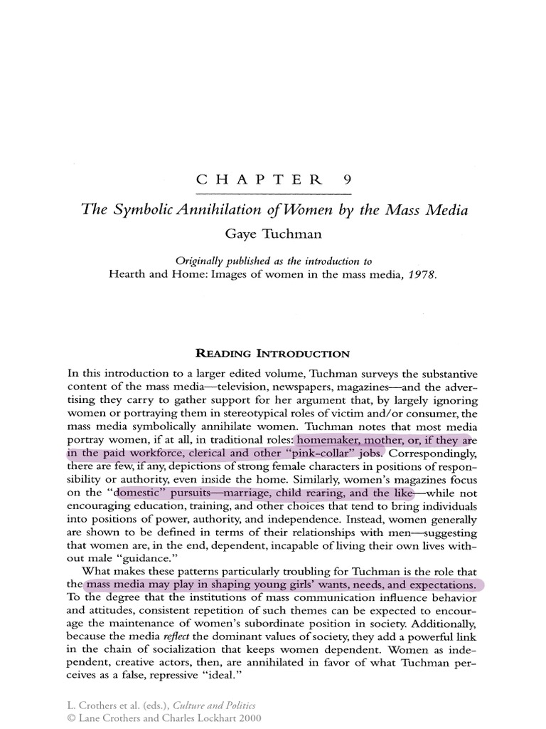 The Symbolic Annihilation Cifwomen by The Mass Media: Originally ...