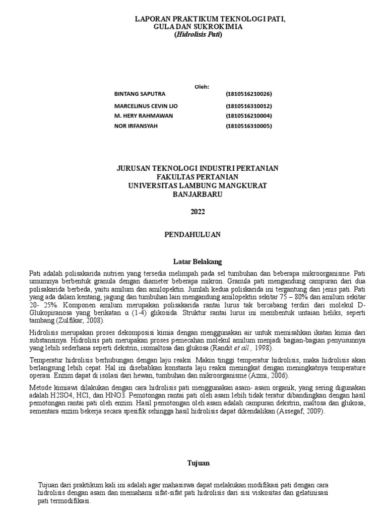 Praktikum Teknologi Pati, Gula Dan Sukrokimia | PDF