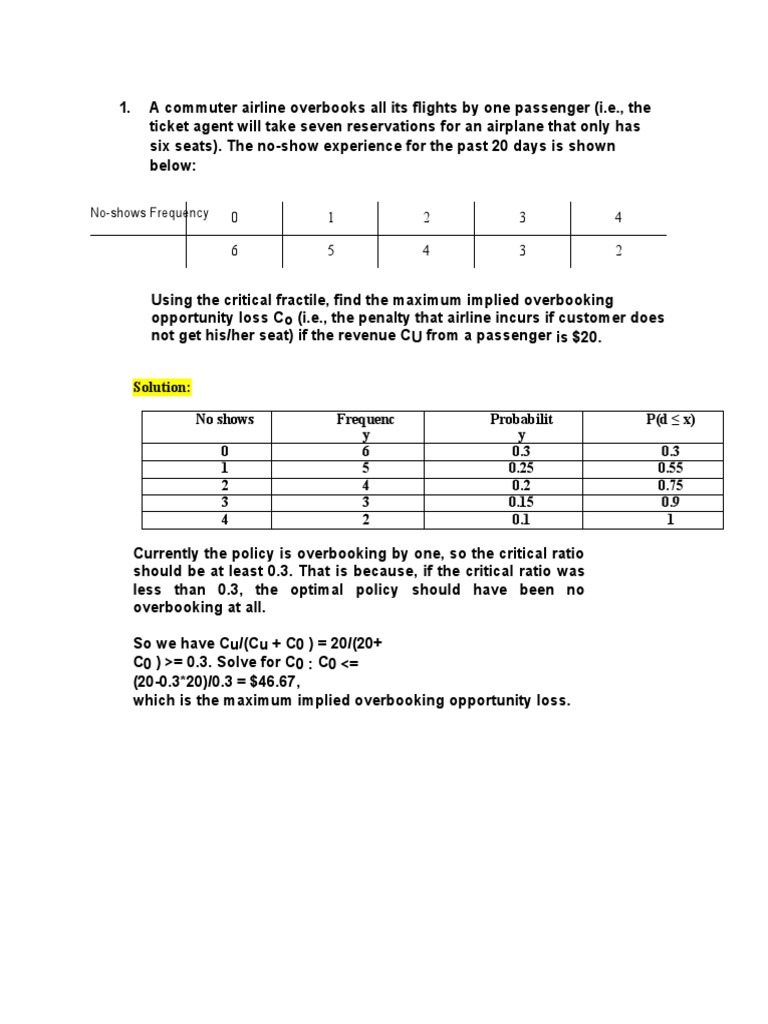 Critical Fractile in Airline Overbooking | PDF