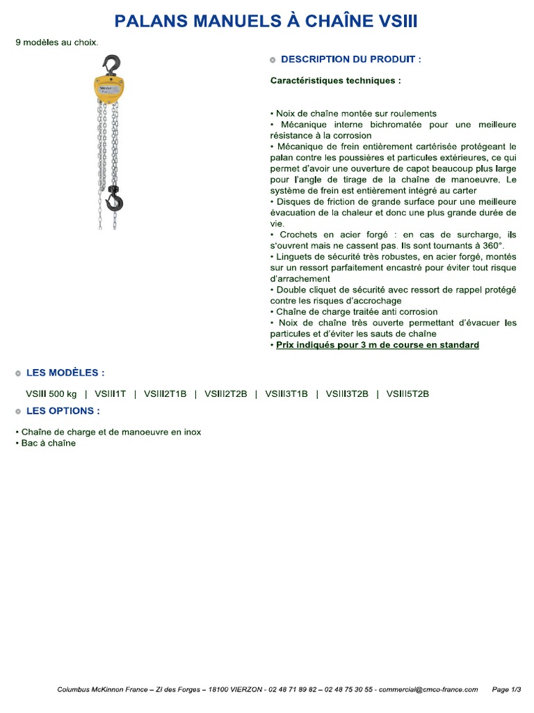 Palan Manuel A Chaine Yale Type Vsiii | PDF