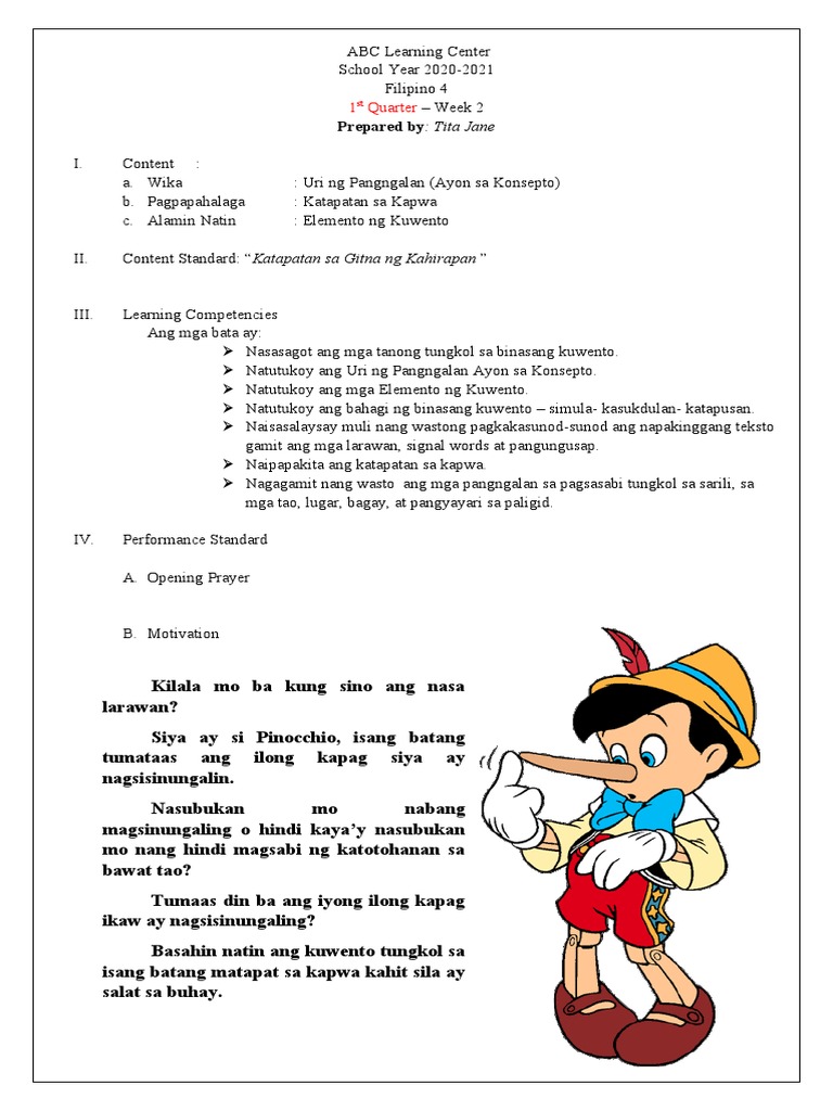 Filipino 4 Lesson Plan Week 2 | PDF
