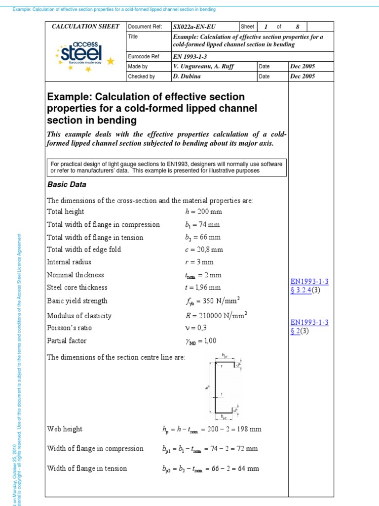 Example Calculation of Effective Section Properties For A Cold-Formed ...