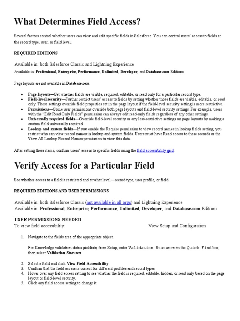 Field Level Access Salesforce | PDF | Accessibility | Page Layout