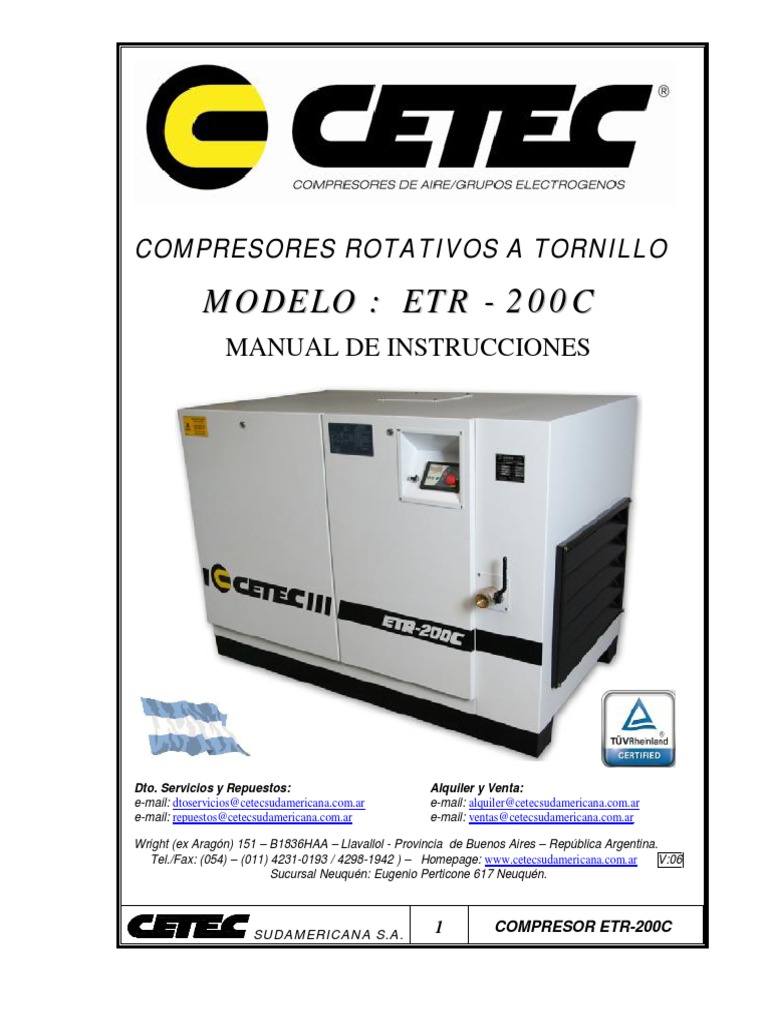 Manual Compresor ETR-200C CETEC | PDF | Tornillo | Física Aplicada e ...
