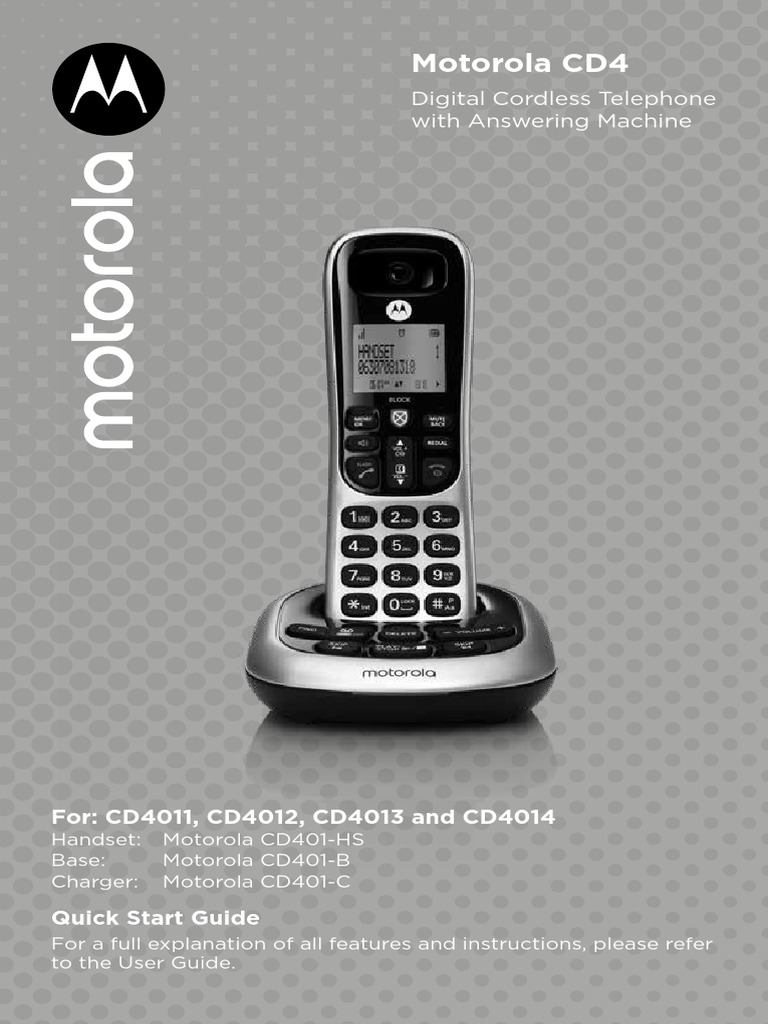 Motorola CD4: Digital Cordless Telephone With Answering Machine | PDF ...