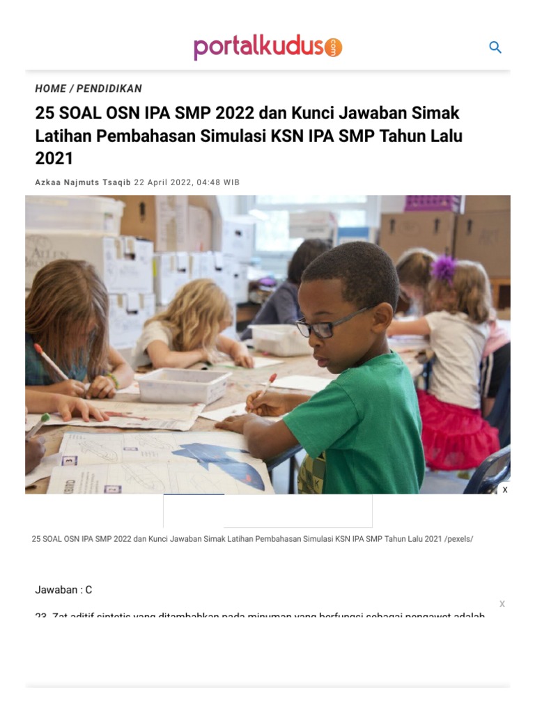 25 SOAL OSN IPA SMP 2022 Dan Kunci Jawaban Simak Latihan Pembahasan Simulasi KSN IPA SMP Tahun ...