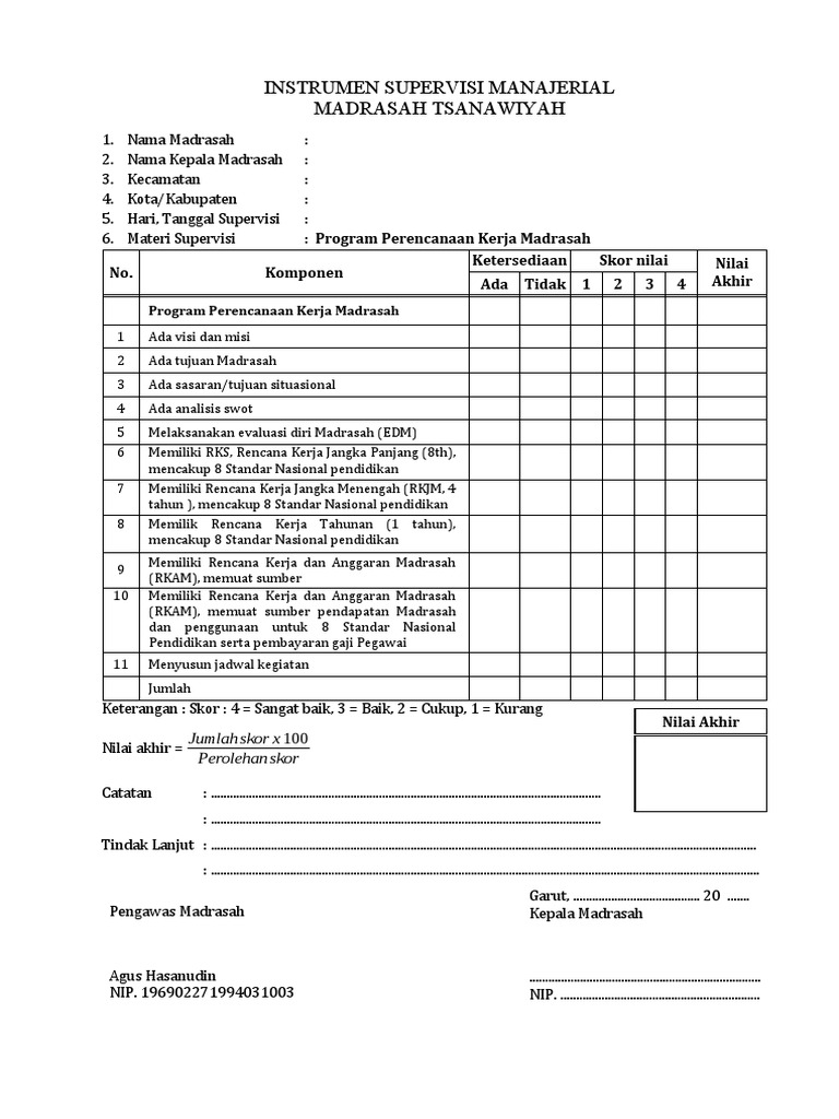 Instrumen Supervisi Manajerial | PDF