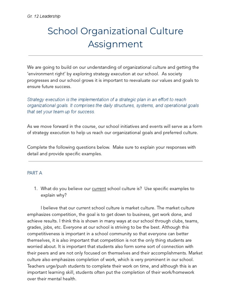 Monique Wienburg - School Organizational Culture Assignment | PDF ...