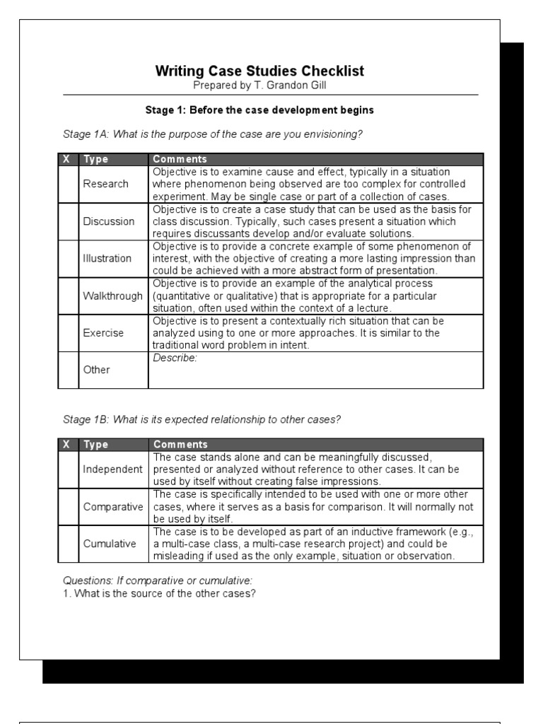 Writing Case Studies Checklist | PDF | Case Study | Information