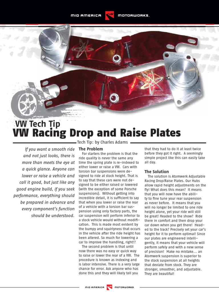 VW Racing Drop and Raise Plates: VW Tech Tip VW Tech Tip | PDF | Axle ...