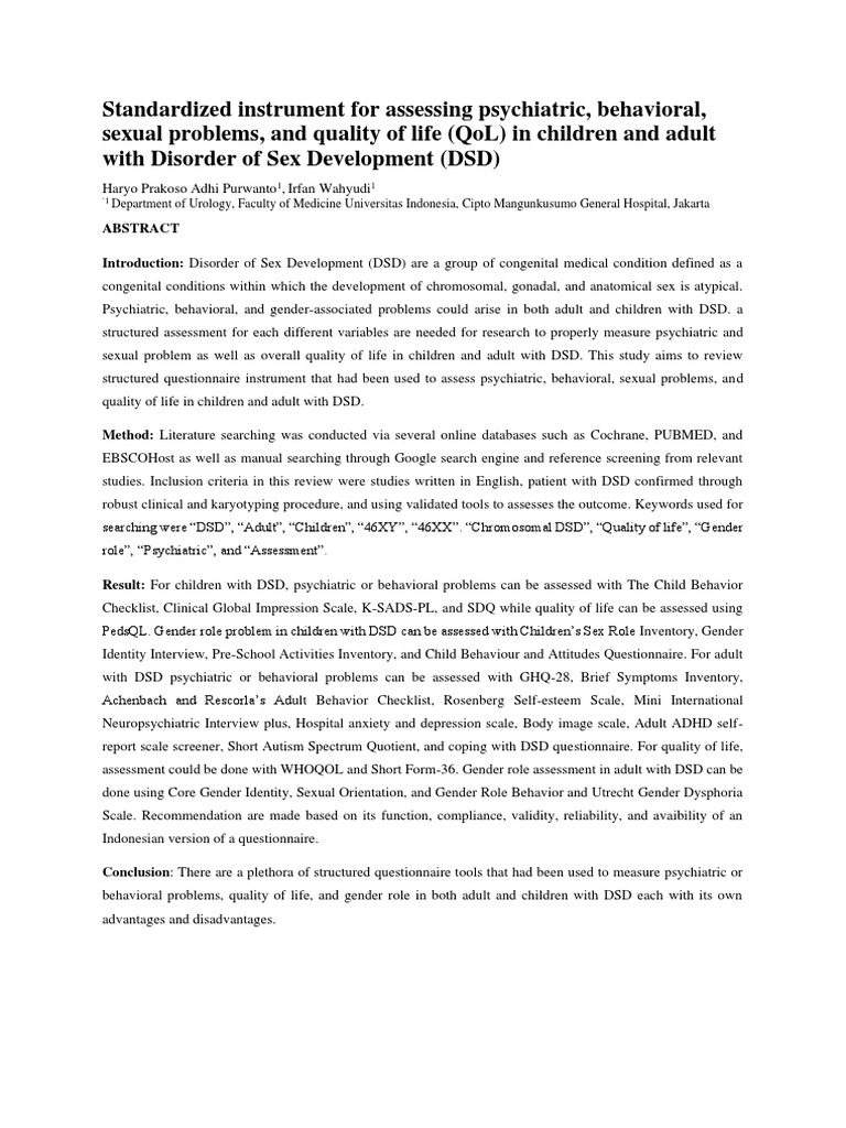 Standardized Instrument For Assessing DSD - IR | PDF | Mental Disorder ...