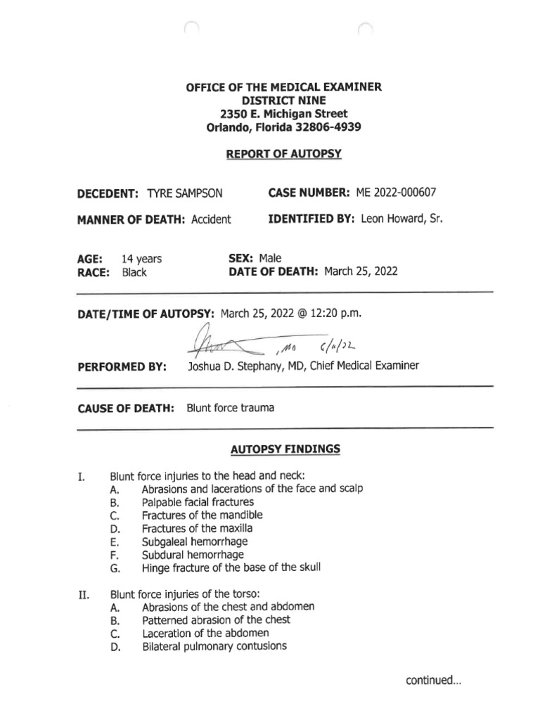 Tyre Sampson Autopsy | PDF