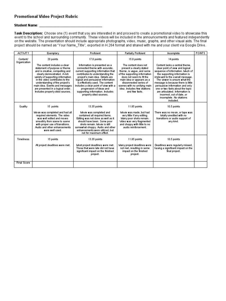 Promotional Video Project Guidelines | PDF | Cognition | Communication