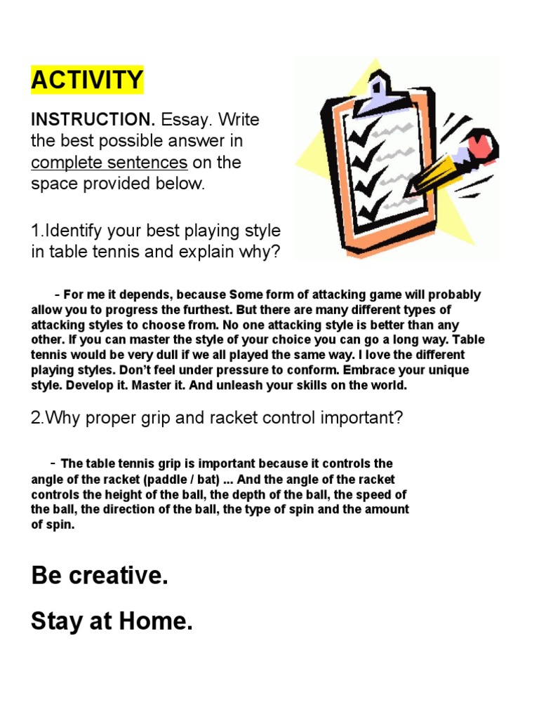 Activity: INSTRUCTION. Essay. Write | PDF