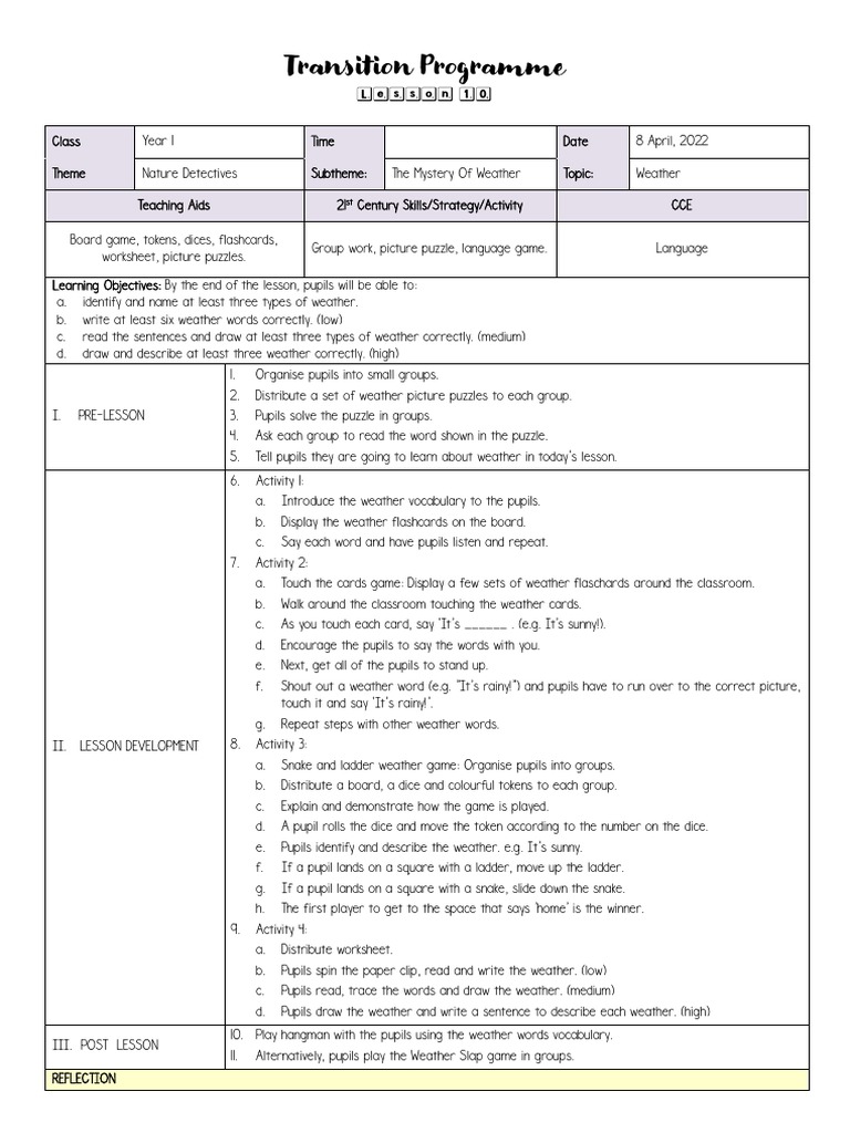 Weather lesson plan | PDF | Flashcard | Word