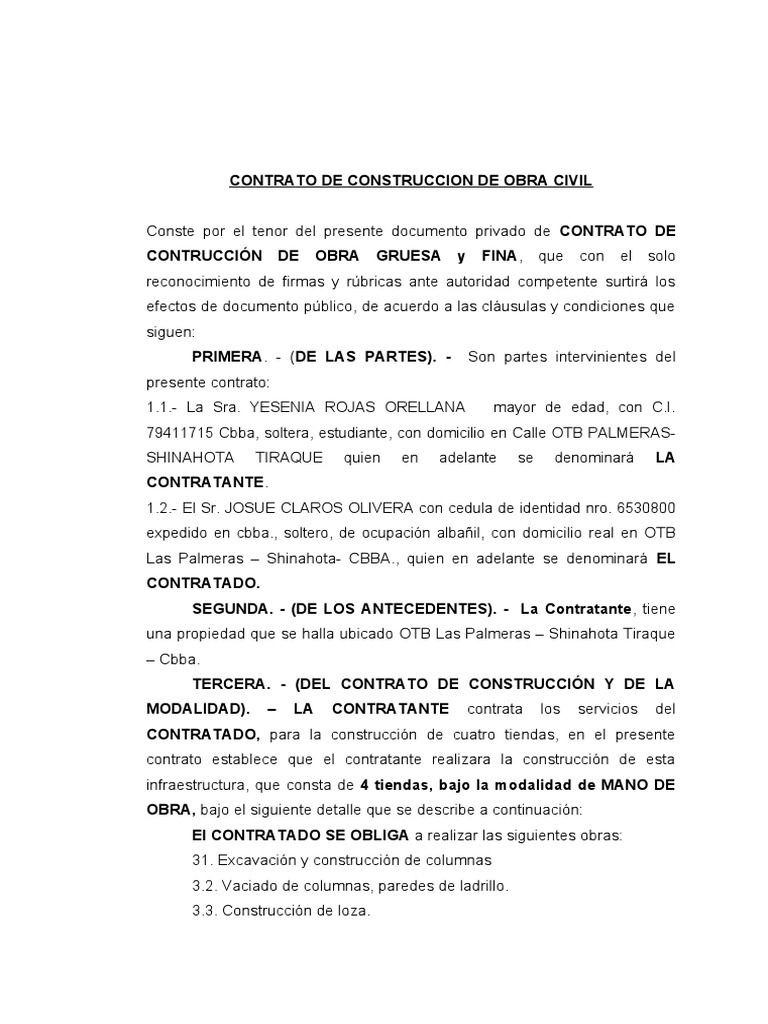 Contrato de Construccion de Obra Civil | PDF