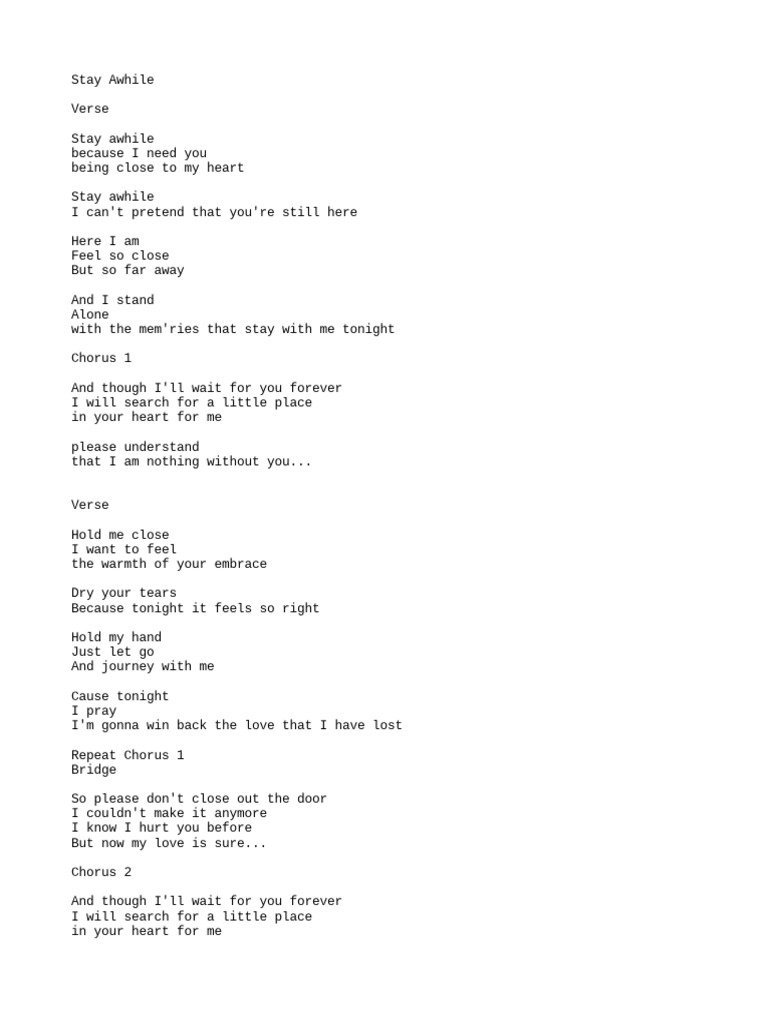 Emotional Song Lyrics: Stay Awhile | PDF
