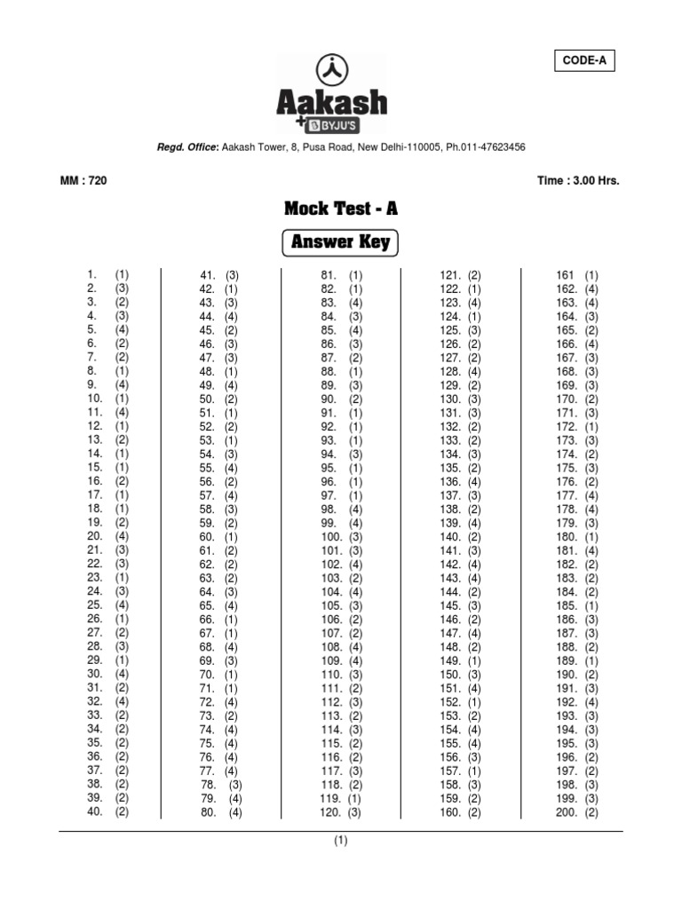 (@NEETpassionate) Aakash Mock Test - 1 Solution | PDF | Cell (Biology ...