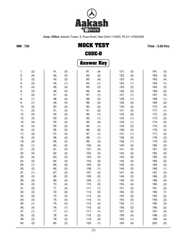 Aakash Mock Test - D Solutions | PDF | Nicotinamide Adenine ...