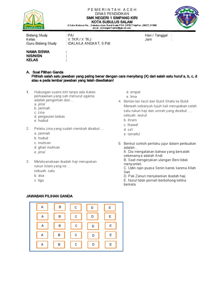 SOAL UAS GENAP PAI Kelas X Idalaila | PDF