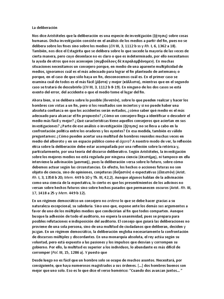 La Deliberación | PDF | Aristóteles | Democracia
