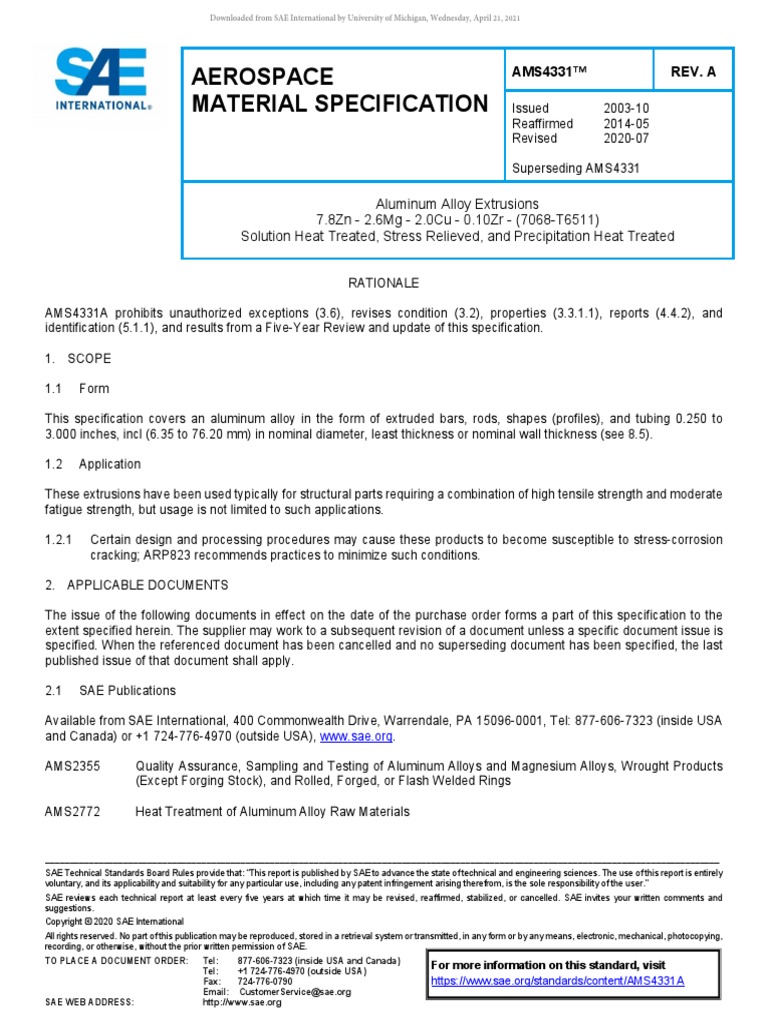 Aerospace Material Specification | PDF | Extrusion | Strength Of Materials