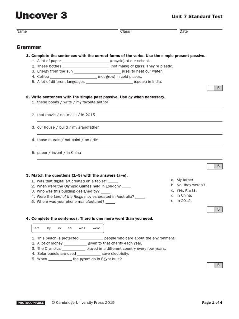 U3Test Unit 7 Standard | PDF | Paper