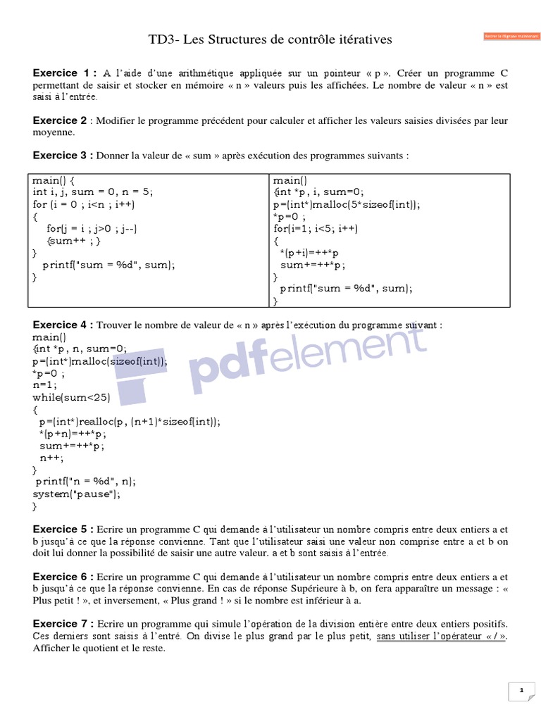 TD3-Les Structures de Contrôle Itératives | PDF | Division | Racine carrée