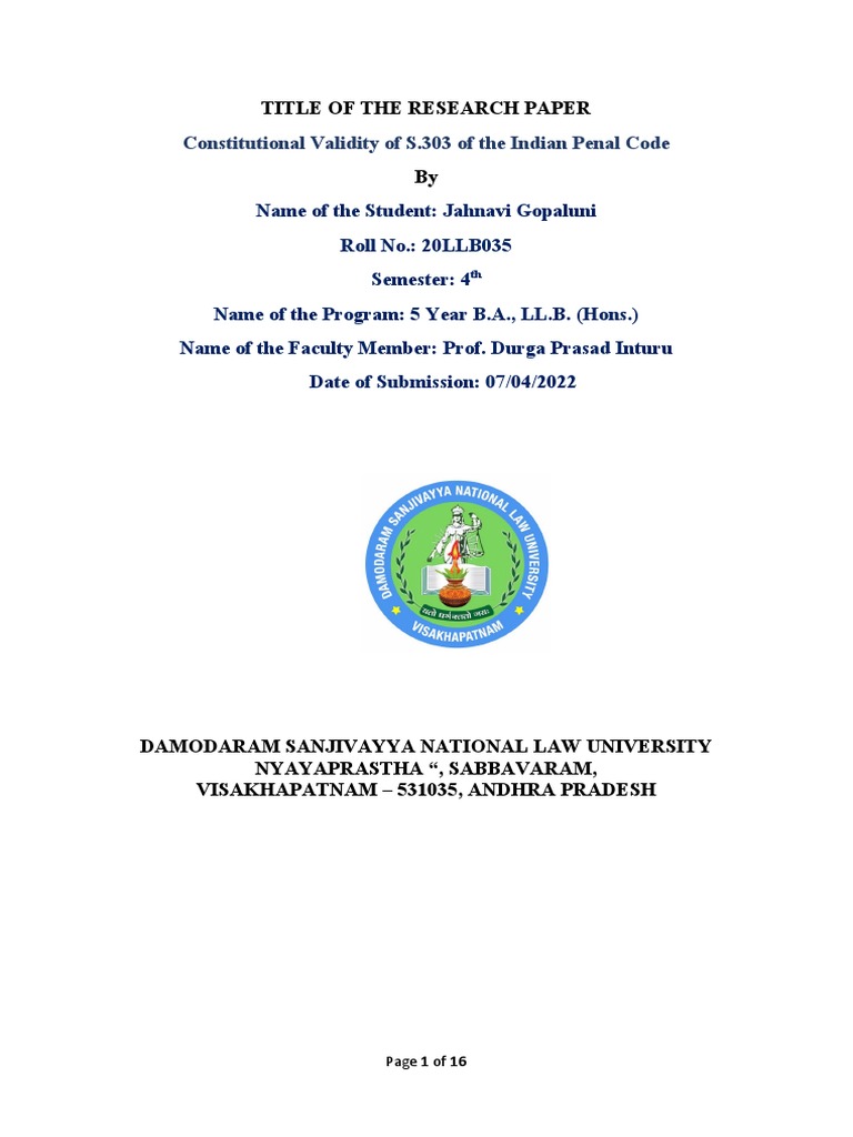 Constitutional Validity of S.303 of The Indian Penal Code (WQ) | PDF ...