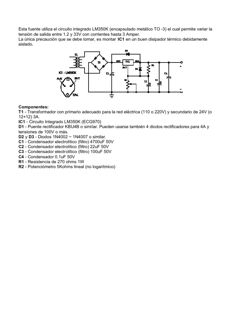 Esta Fuente Utiliza El Circuito Integrado LM350K | PDF | Informática ...