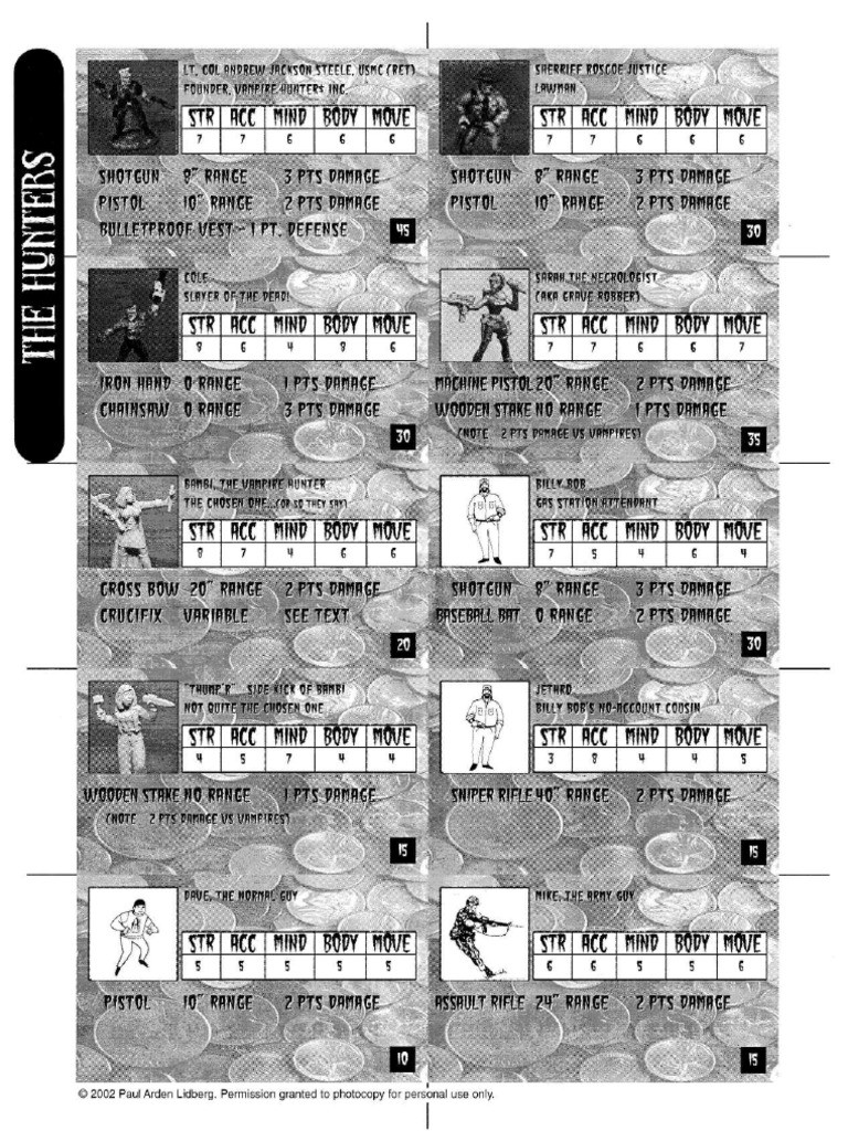 Vampire Hunter$ Miniatures Package Insert W D20 OGL Stats | PDF ...