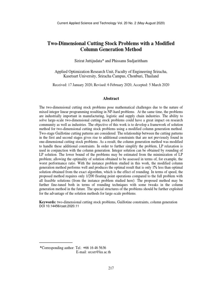 Two-Dimensional Cutting Stock Problems With A Modified Column Generation Method | PDF ...