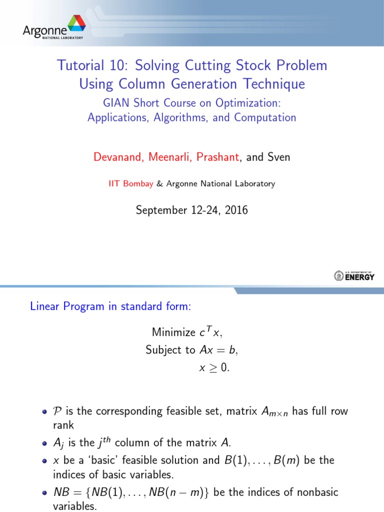 Tutorial 10: Solving Cutting Stock Problem Using Column Generation Technique | PDF | Matrix ...