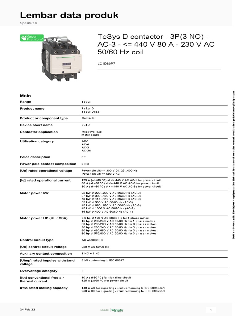 TeSys Deca Contactors - LC1D80P7 | PDF | Alternating Current | Electric ...