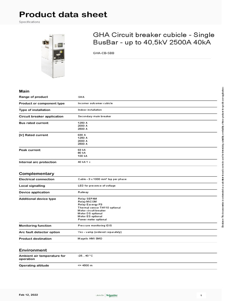 Product Data Sheet: Gha Circuit Breaker Cubicle - Single Busbar - Up To ...