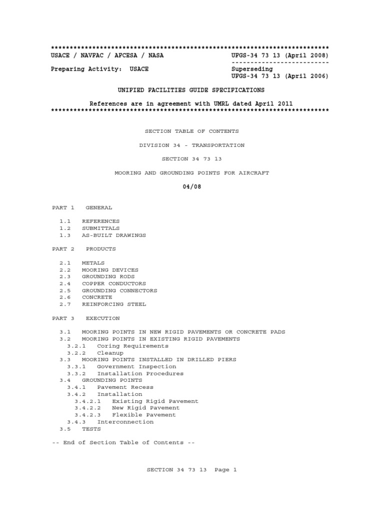 UFGS 34 73 13-Mooring and Grounding Points For AirCraft | PDF ...