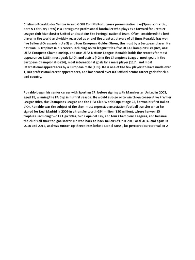 Cristiano Ronaldo Dos Santos Aveiro GOIH ComM | PDF