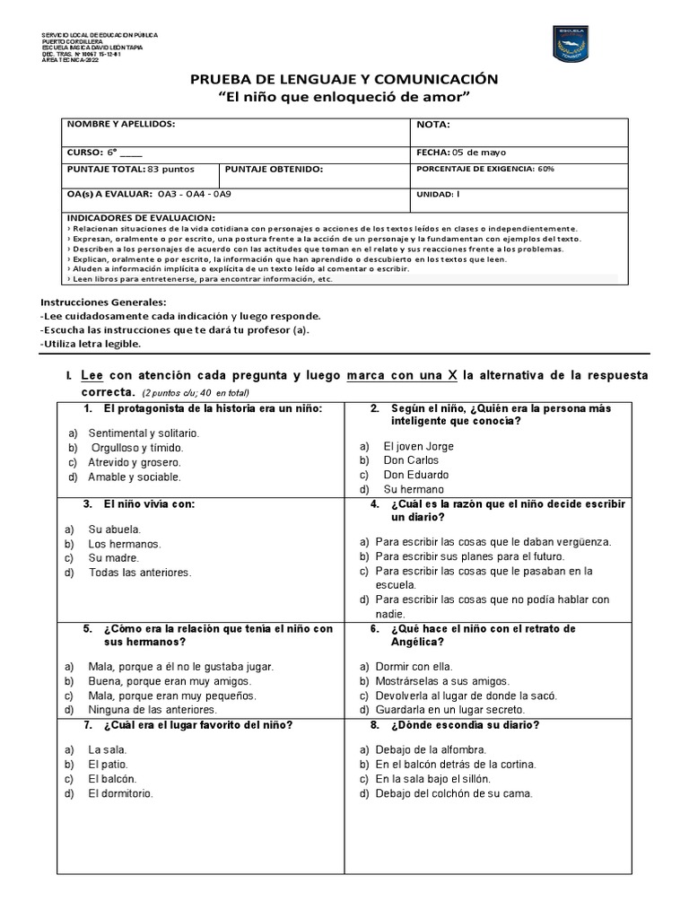 6to Lectura Domiciliaria El Niño Que Enloqueció de Amor U1 | PDF ...