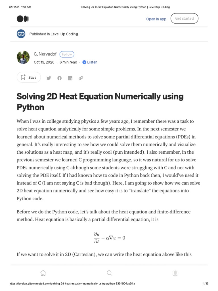 Solving 2D Heat Equation Numerically Using Python - Level Up Coding ...