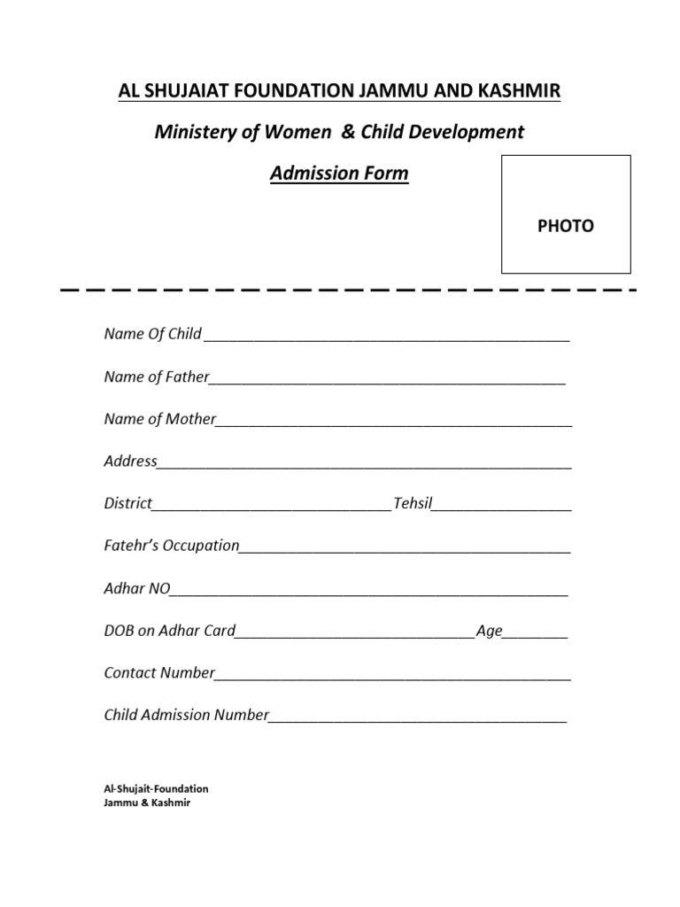 Admission Form Child | PDF