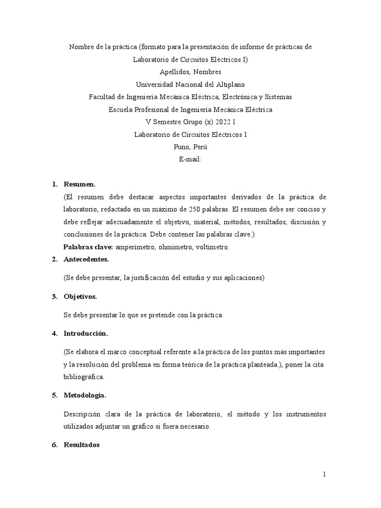 Formato Informe | PDF | Laboratorios | Science