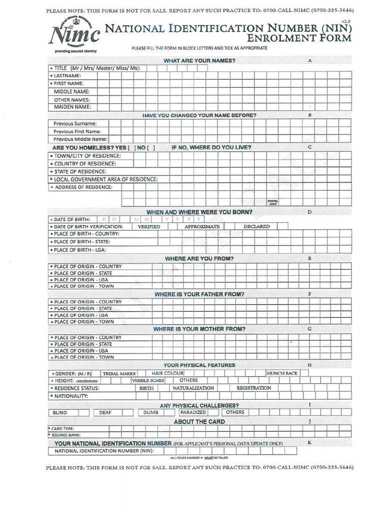NIMC Enrolment Form | PDF