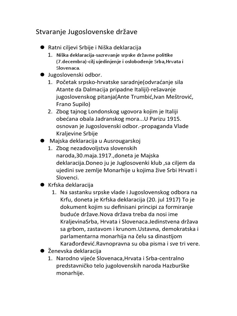 Stvaranje Jugoslovenske Države | PDF