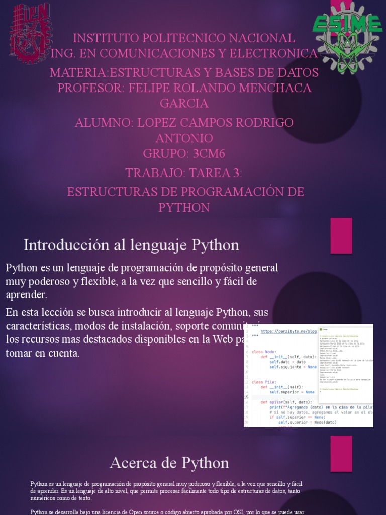 Tarea 3 de Estructuras | PDF | Python (lenguaje de programación) | Programación de computadoras
