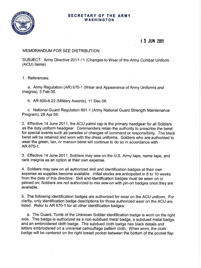 Army Directive 2011-11-001 - The Changes To The Wearing of The Army ...