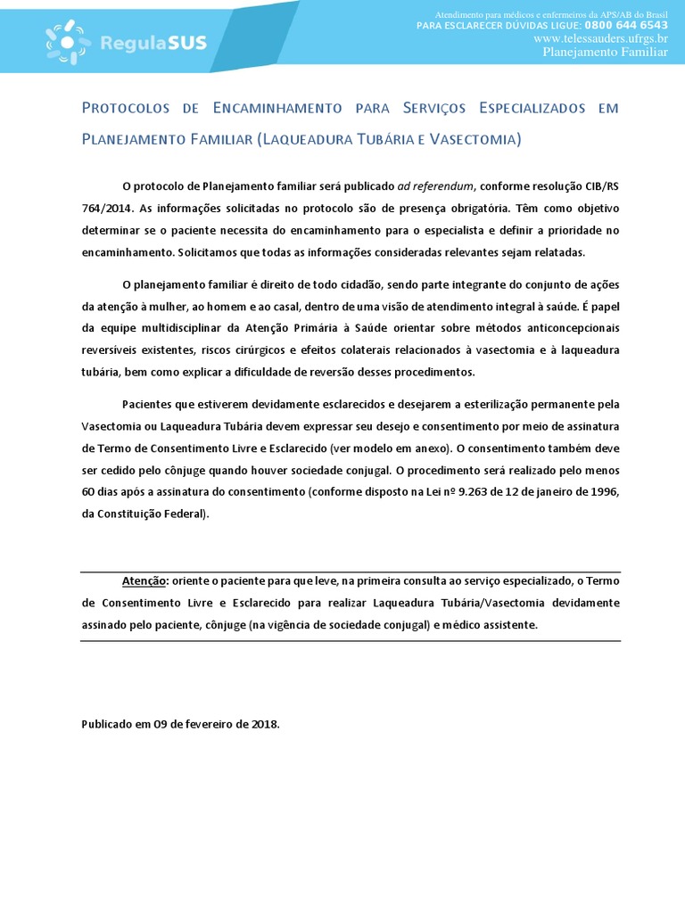 Protocolo Encaminhamento Planejamento FamiliarTSRS 20180209 v001 | PDF | Anticoncepcionais ...