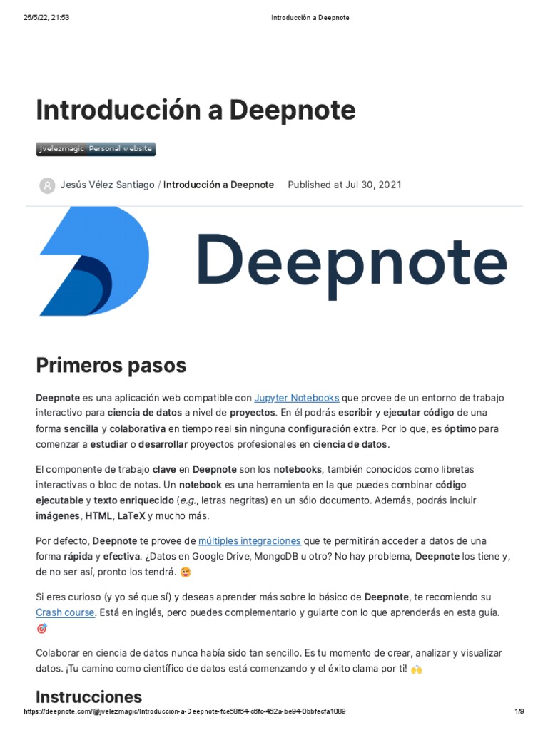 Introducción A Deepnote | PDF | Python (lenguaje de programación) | Archivo de computadora