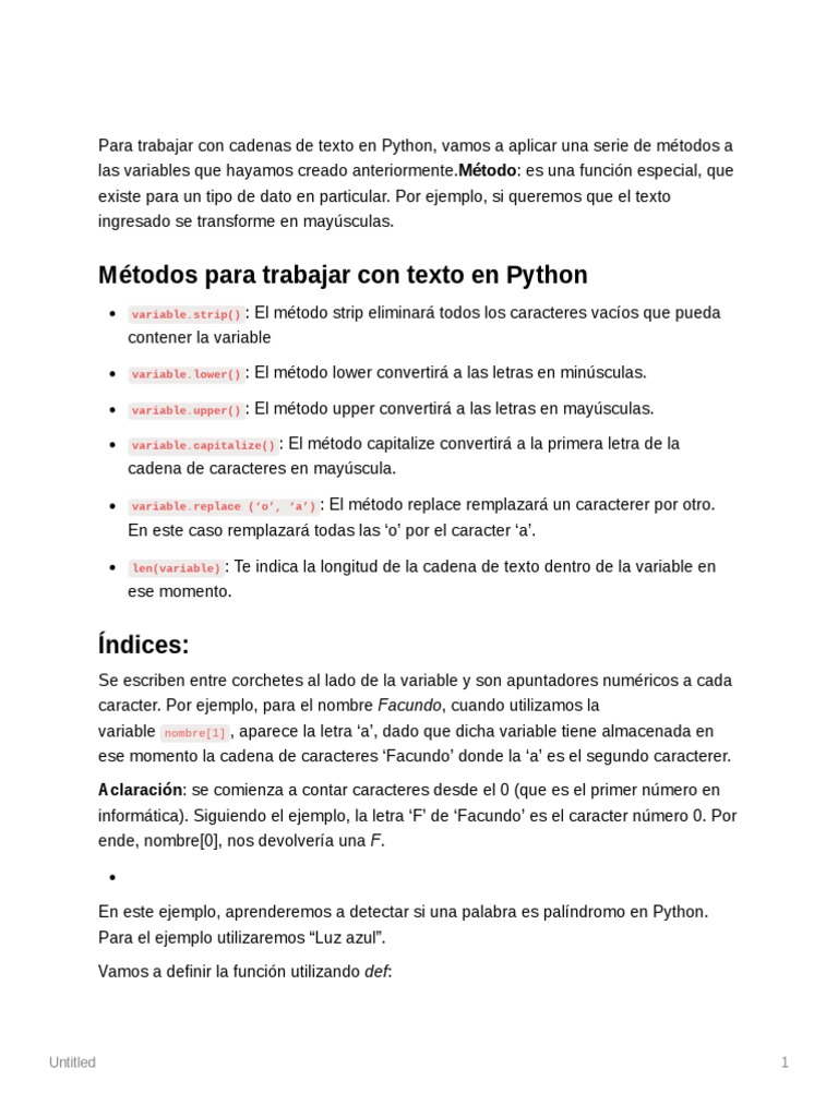 Métodos para Trabajar Con Texto en Python: Variable - Strip | PDF | Python (lenguaje de ...