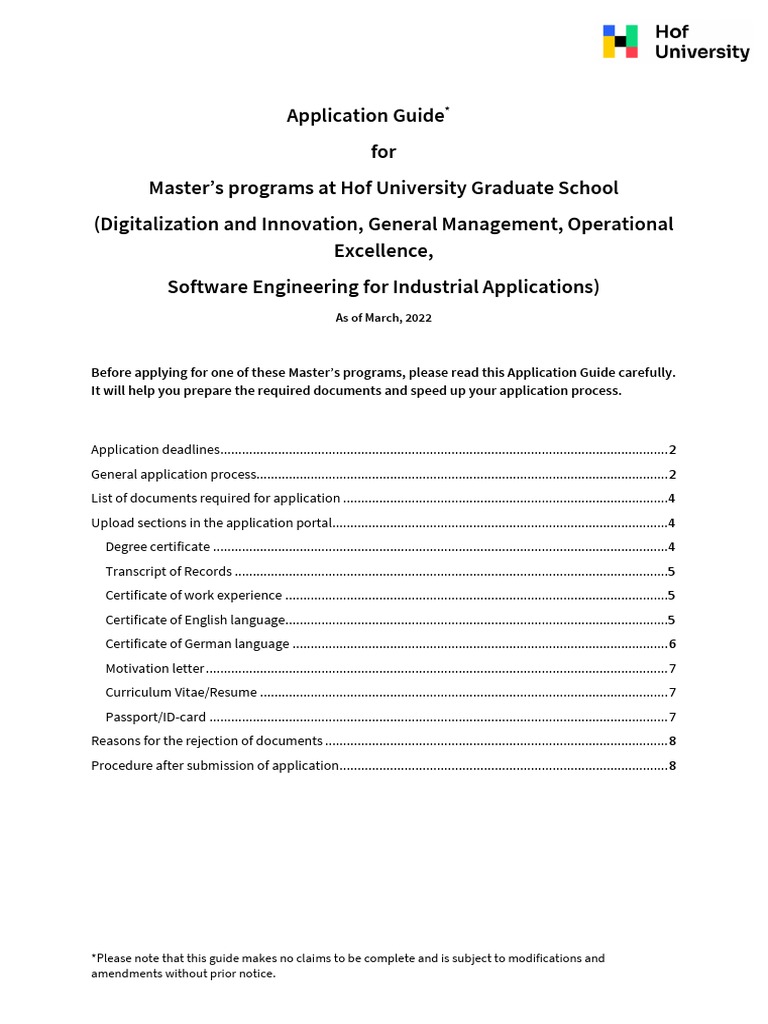 Application Guide Hof University Graduate School | Download Free PDF ...
