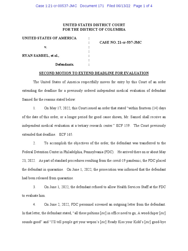 Court Motion Filed Against Ryan Samsel | PDF | United States Marshals ...